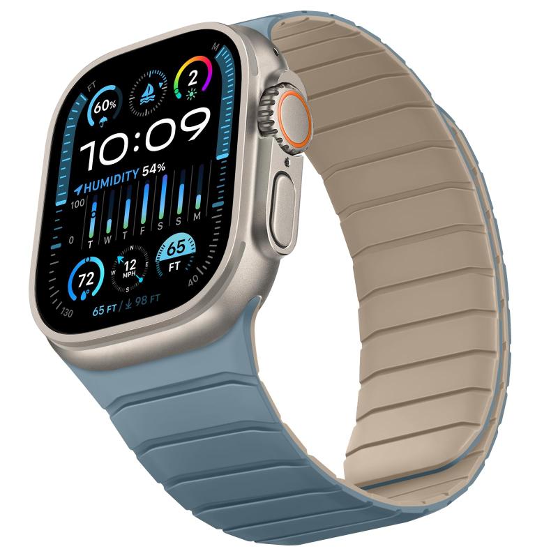 Sixmoat 両面リバーシブルストラップ コンパチブル Apple Watch 49mm 46mm 45mm 44mm 42mm、磁気式リストバンド ソフトシリコンバンド iWatch Ultra SEシリーズ10 9 8 7 6 5 4...