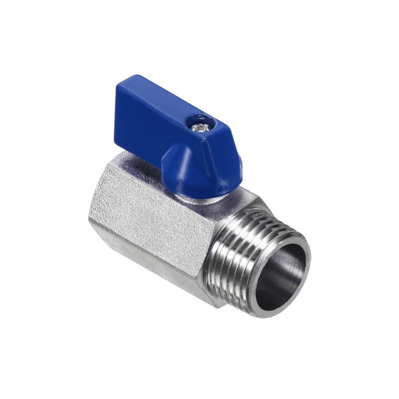 PATIKIL 1/2 NPT ボールバルブ 真ちゅう製ボール弁 ミニボールバルブ 1個入り NPTメス-オス パイプカプラーコネクタ用 ブルー素材：ニッケルメッキ真鍮; 全体サイズ：45x23x41mm(L*W*H); ねじサイズ：1/2...