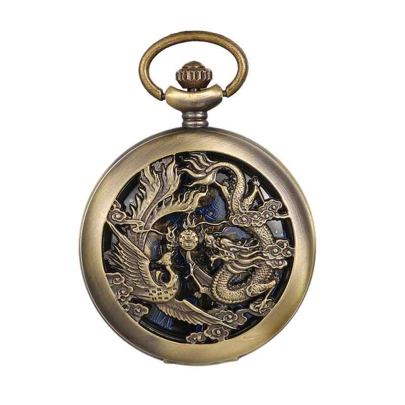 JEWELRYWE ドラゴン 龍 懐中時計 自動巻き スケルトン ローマ アナログ ペンダントウォッチ ポケットウォッチ 不防水 アンティーク風 中華風 合金 成人式 誕生日 記念日 クリスマドラゴン 龍 自動巻き スケルトン 懐中時計、ア...