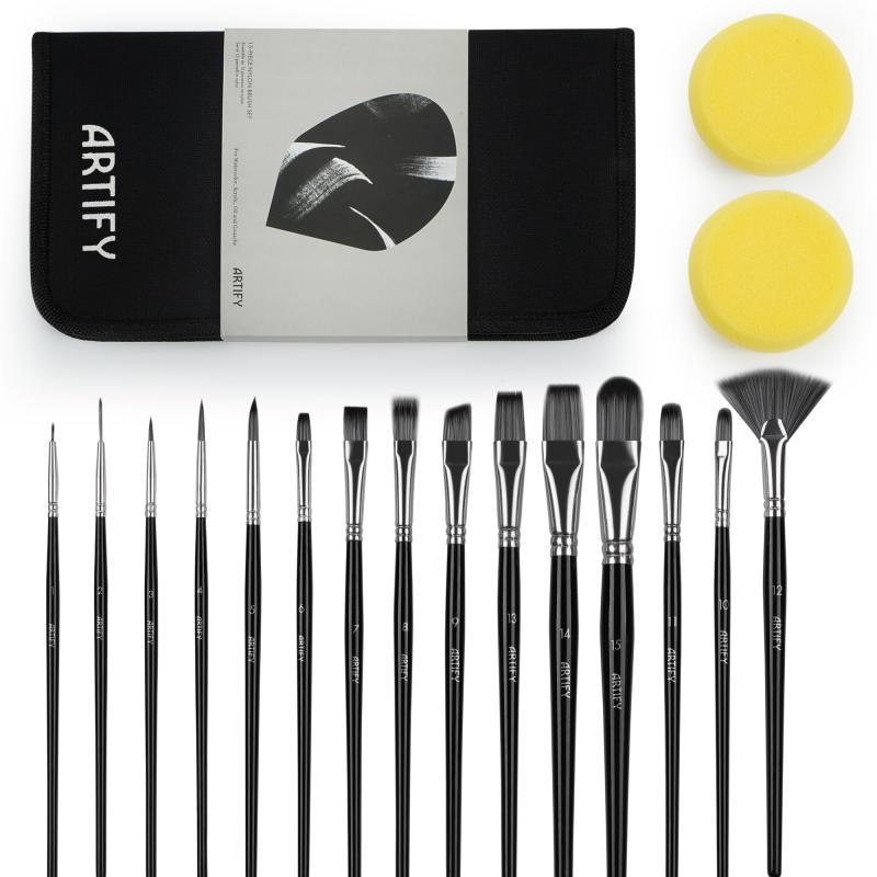 ARTIFY art supplies ペイントブラシ、15個ポップアップスポンジ携帯ケース、無料パレットナイフと2つのアクリル、オイル、水彩画とグワッシュ…