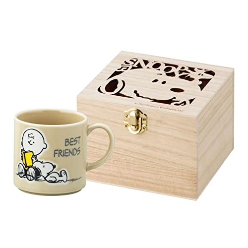 マグカップベージュ/350ml/SN453-11H・PatternName:ベストフレンズ柄・パッケージ個数:1・サイズ:マグ-約直径8.5×高さ8.5cm 木箱-約幅13.5×奥行き12.5×高さ10cm・素材:マグ-磁器 箱-天然木・生...