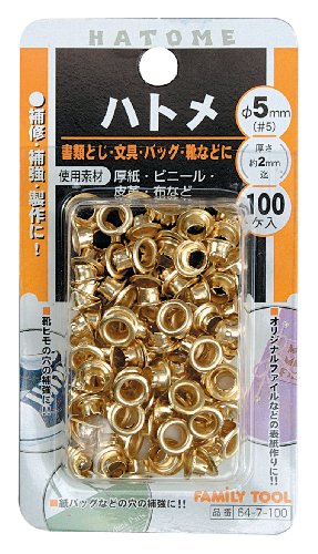 -/-/64-7-100・パッケージ個数:1・型番:64-7-100・サイズ:5mm/#5・対応素材厚:約2mm迄・内容量:100個・厚紙・ビニール・皮革・布などの補修・補強に便利。商品紹介 ・厚紙・ビニール・皮革・布などの補修・補強に便利...
