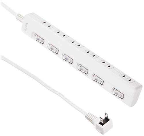 6個口白い/2m/WLS-LY62EB(W)・Size:2mStyle:6個口・パッケージ個数:1・【ホタル色LED】ホタル色LEDランプ仕様の独立スイッチ付きタップです。・【横差しタイプ】差し込みやすい6個口の上差しタイプ です。・【保護...