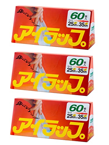 60枚透明/3個/I-WRAP-HT・Size:3個Style:60枚・パッケージ個数:1・60枚入り×3セット・厚み：0.009mm・商品サイズ：250×350mm・耐冷温度-30℃、耐熱温度120℃・原産国：日本、中国1