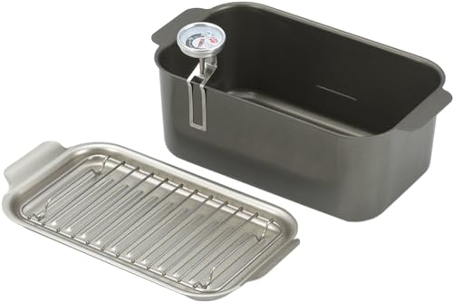 鉄製天ぷら鍋 角型 温度計・アミ・バット付きブラック/鉄製天ぷら鍋 角型 温度計・アミ・バット付き/TP-16・Size:鉄製天ぷら鍋 角型 温度計・アミ・バット付き・パッケージ個数:1・サイズ(約):24×13×9.3cm・深さ8.2cm...