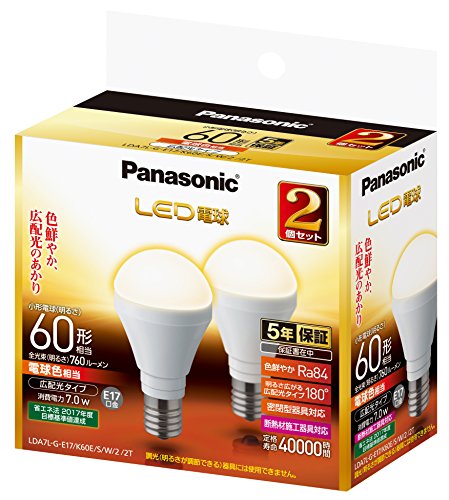 60W電球色/2個/LDA7LGE17K60ESW22T・Size:2個Style:60WColor:電球色・パッケージ個数:1・ネック部分がスリムなミニクリプトン電球同等形状を実現(外径:40mm/長さ:79mm)・コンパクト設計でも配光...
