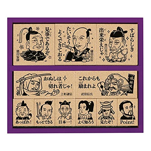 任意/小: 20×15mm 中: 20×45mm 大: 30×30mm/SDH-121・パッケージ個数:1・誰もが知っている戦国武将のメッセージつきスタンプセット。11個入り、サイズは3種類です。・側面にプリント入りの木製収納BOXに入った...