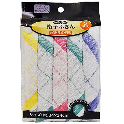 シンプル綿ふきん 格子/5枚入 34×34cm/ZB-5123・Size:5枚入 34×34cmColor:綿ふきん 格子・パッケージ個数:1・サイズ：34×34cm・素材・材質：綿100%・生産国：ベトナム・入数：5枚綿100％の吸水性抜...