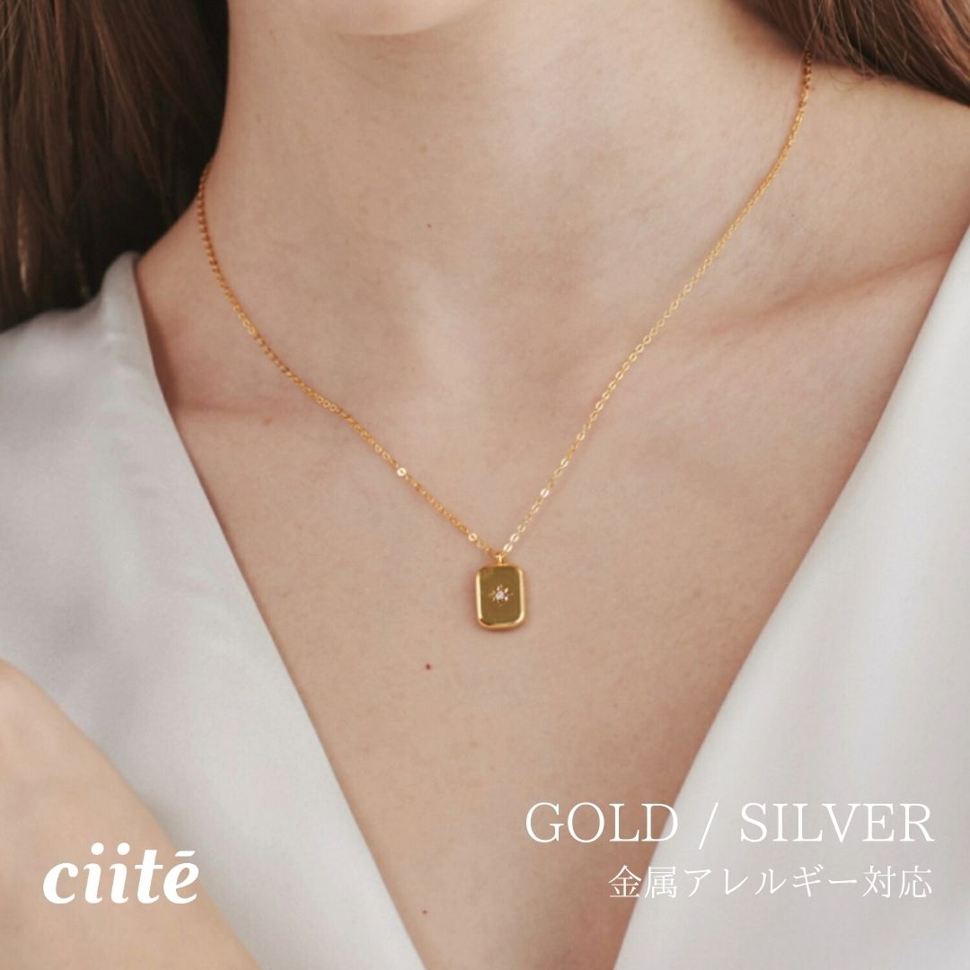 ▼ ゴールド▼ シルバー 商品名 【 金属アレルギー対応 】 プレートビジューネックレス サージカルステンレス 素材 サージカルステンレス サイズ 長さ：41cm - 47.5cm、トップ：1.1cm×0.9cm 備考 【金属アレルギー対応...