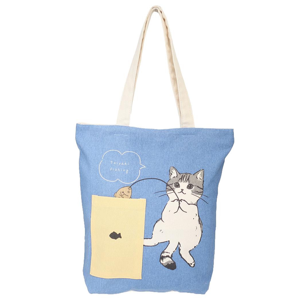 トートバッグ 前ポケットトートバッグ よもぎ ねこ ミントイン かわいい 手提げかばん グッズ あす楽 シネマコレクションA4サイズの書類もラクラク入る大きめトートバッグ可愛い/通学/通勤/肩掛け/鞄シンプルキュートなキャンバストートバッグ...