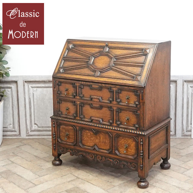 品名・品番 antique80782　ビューロー　1920年頃　オーク材　イギリス サイズ W 92 x D 50 (拡張時 82) x H 107 (デスク高 74) cm 商品について 素晴らしいデザインのライティングビューローです。 ...