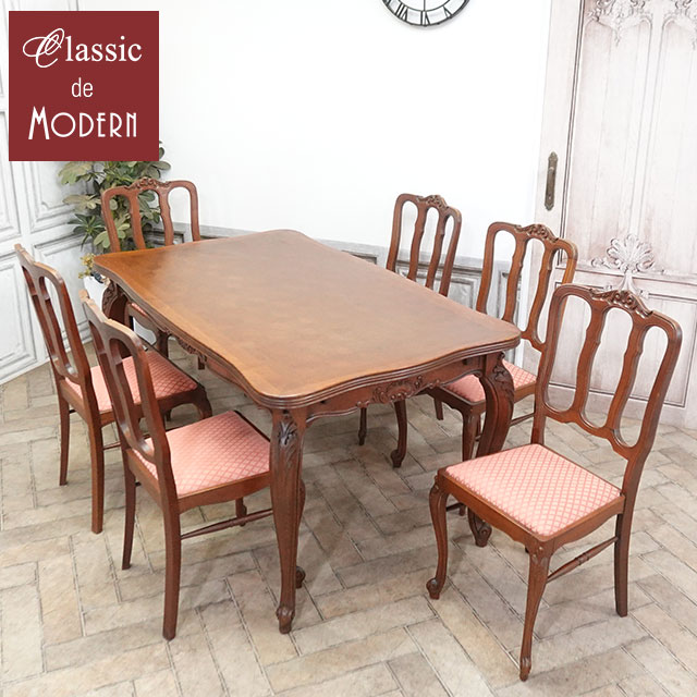 品名・品番 antique65644　テーブル・チェア6脚セット　1930年頃　オーク材　フランス サイズ テーブル:W 155.5 (拡張時 234) x D 89.5 x H 78 cmチェア:W 46 x D 45 x H 97 (座...
