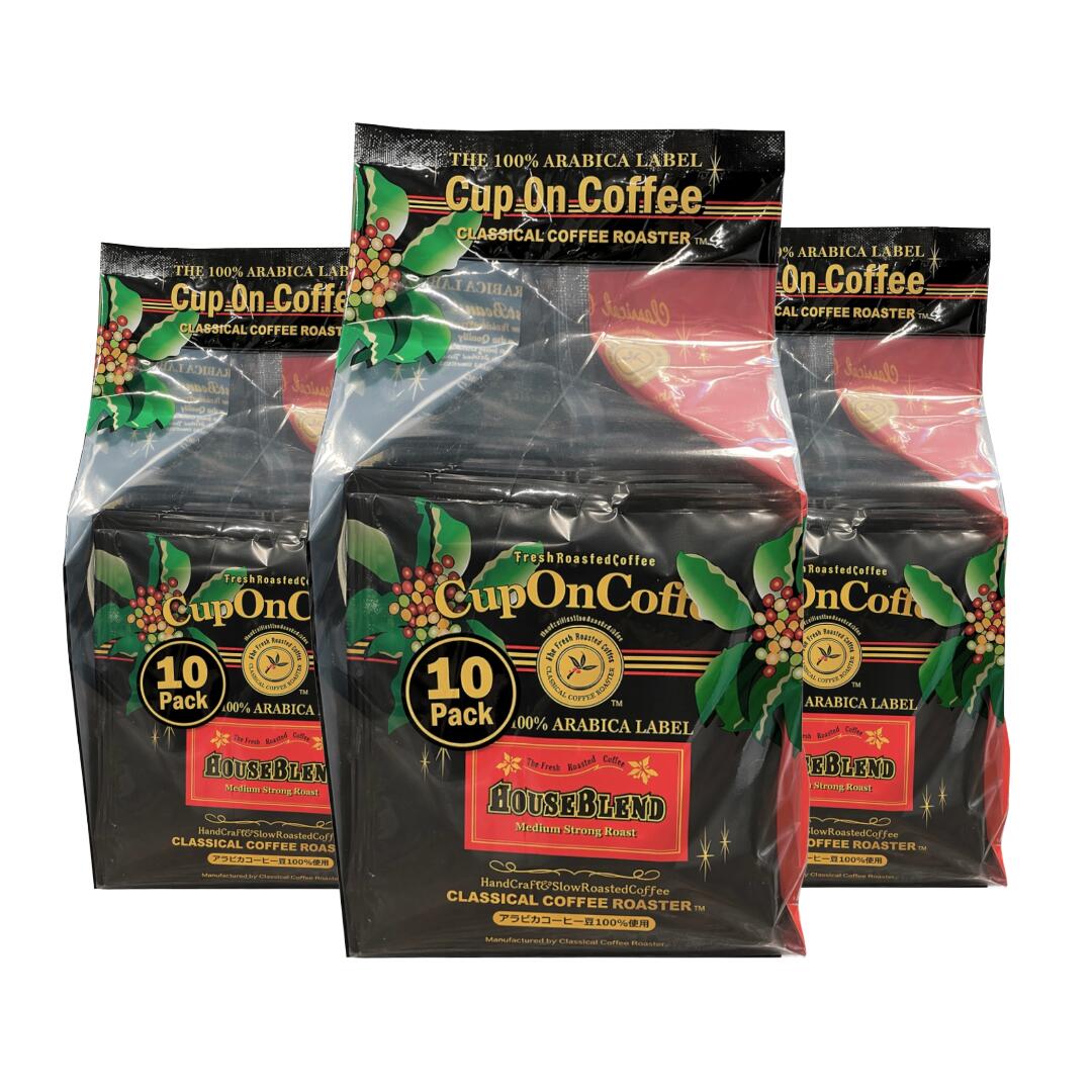 EZ COFFEEシリーズ、カップオンコーヒーはコーヒーカップ、マグカップにセットした本製品にお湯を注ぐだけで本格的なドリップコーヒーを簡単に楽しめるコーヒー製品シリーズ。 クラシカルコーヒーロースターのハウスブレンドは「美味しいドリップコ...