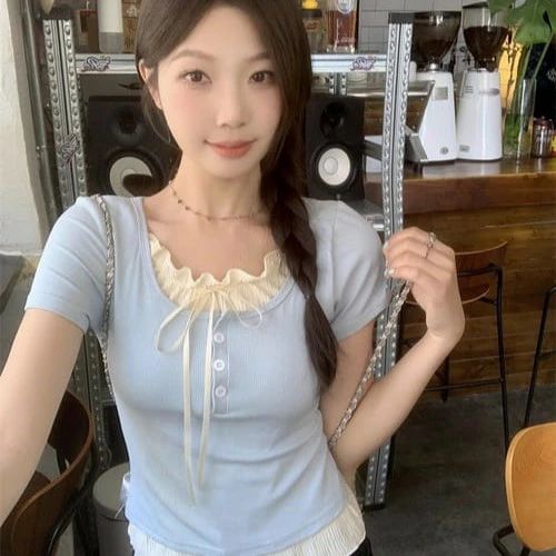 レディース トップス ラウンドネック トップス Tシャツ カットソー 特集 ダークブルー ライトブルー S M L XL