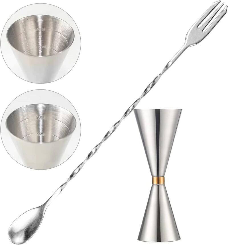 「バーテンダーセット」目盛り付き30ml/45mlジガーカップx 1、30cmバースプーン×1。プロのバーテンダーでも一般人でも、最もベースなバーテンダーツールセットです。 「上質なステンレス」厳選されたステンレス素材で作り上げ、耐久性が優...