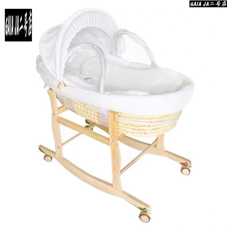 【製品仕様】重量/約7kg 荷重/約25Kg サイズ/上の図に示す【材質】トウモロコシ皮、小麦茎 、山草【セット内容・付属品】 前掛け、布団、海綿敷、日遮る棚、枕、蚊帳、木製クレードルボトムサポート、ホイール【配件材質】バスケット：トウモロ...