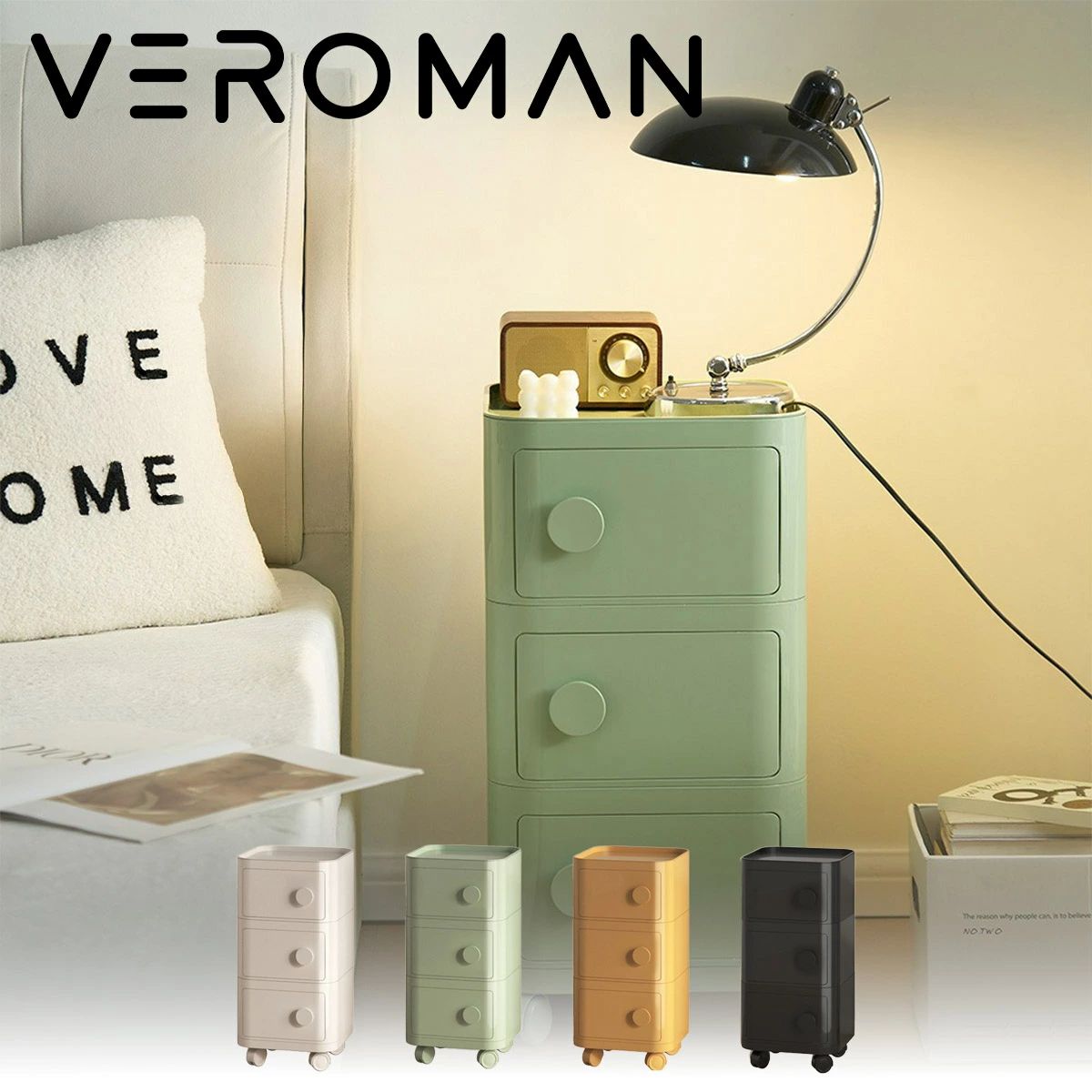 商 品 詳 細 ブランド VeroMan セット内容 収納ラック 1点 素材 プラスチック サイズ 32cm×32cm×63.3cm カラー ・ホワイト ・グリーン ・イエロー ・ブラック 特徴 ・キャスター付きで移動がラクラク。 ・3段引...