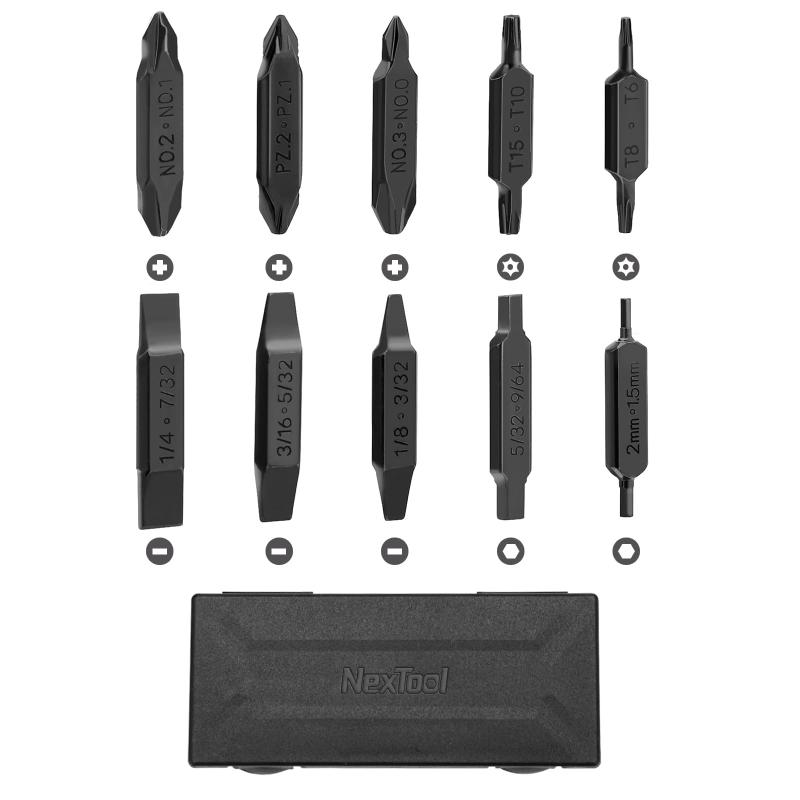 NexToolビットセット、マルチツール用両端ドライバービット10本、ポケットツールE1、フラッグシップ・キャプテン、スロット、プラス、六角、トルクスビット、収納ケース付