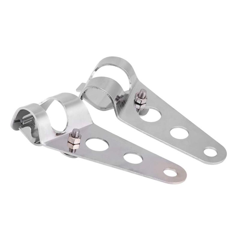 オートバイヘッドライトマウントブラケット ヘッドランプクランプホルダー フォークチューブ 28mm-34mm用　2個入り メタル素材 外装パーツ用ステー ライト取り付け用(シルバー)【ステンレス鋼素材】高品質のステンレス鋼でできており、耐食...