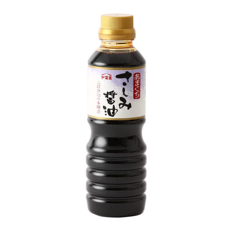ヤマエ食品工業 本醸造 甘口 さしみ しょうゆ 360ml × 3原材料:脱脂加工大豆、小麦、食塩、糖類(砂糖、果糖ぶどう糖液糖)、アルコール、カラメル色素、調味料(アミノ酸等)、甘味料(サッカリンNa、カンゾウ、ステビア)、増粘剤(キサン...