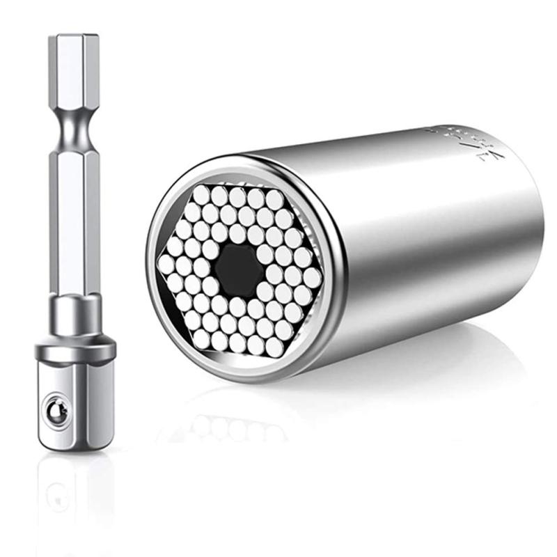 FQZMQBQ 万能ソケット ユニバーサルソケット 7～19mm（1/4～3/4インチ)対応 54本スチールのピン内蔵 ドリルアダプター（3/8インチ) DIY 作業工具 2点セット【仕様-ユニバーサルソケット】万能ソケット対応できるナット...