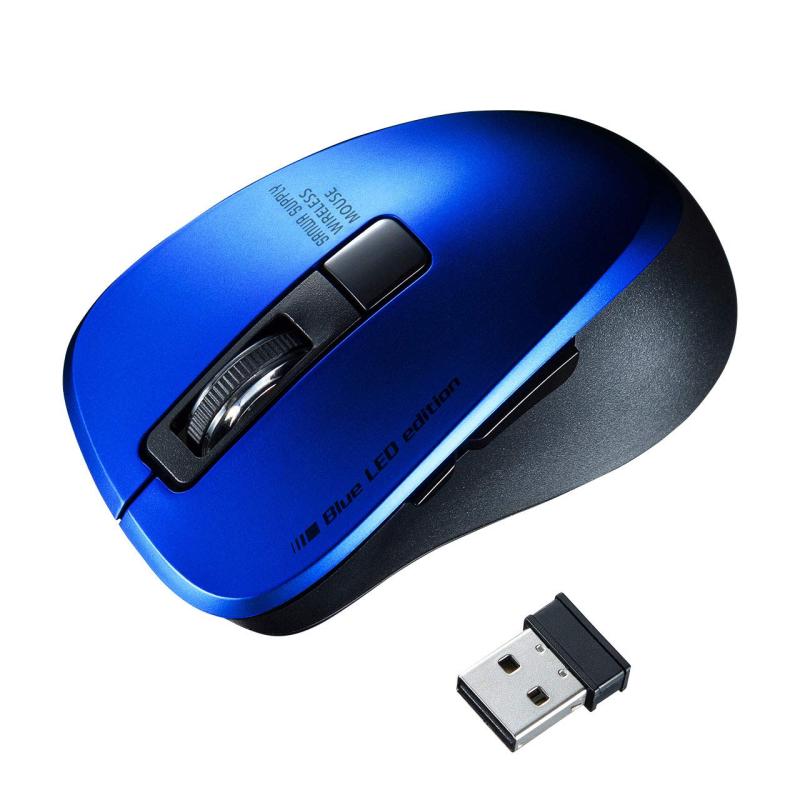 サンワサプライ ワイヤレスマウス 2.4GHz(USB A) 静音 ブルーLED 5ボタン 1600dpi(2段階切替) 小型 ブルー MA-WBL153BL小型で持ちやすい形状のワイヤレスマウスです。全てのスイッチに静音スイッチを採用して...