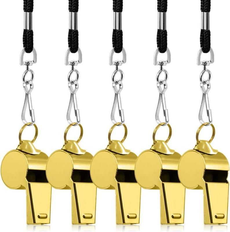 5包 ステンレススチールホイッスル 、 Finegood Loud 金属口哨 with Lanyard for Referees Coaches Lifeguards 生存应急 フットボールバスケットボールサッカ【仕様】笛のサイズ-4.6c...