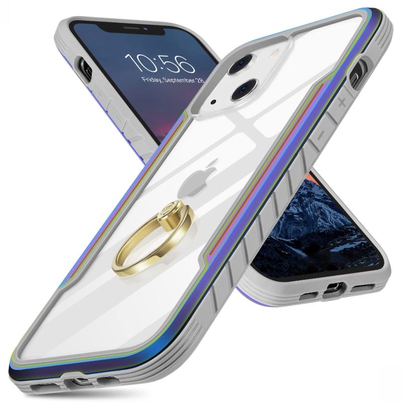 S Segoi Compatible with リング ケース 15 ケース リング付き 金属+TPU+強化PC スタンド機能 透明 落下防止 米軍MIL規格 衝撃吸収保護ケース おしゃれ 一体型カバー 2023 (イリデセント)【対応機種...