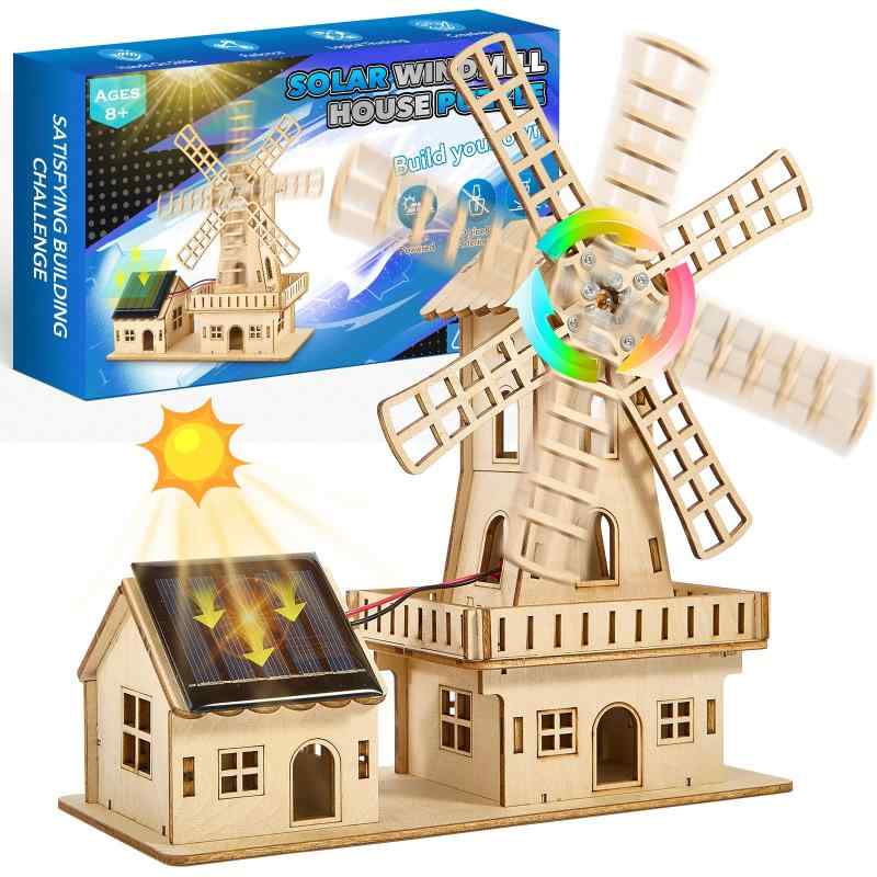 太陽光発電 3D木製パズル、夏休ソーラー風車小屋のDIY組み立て玩具、教育科学工作キット、8～15歳の子供＆大人向け、創造的な手作りモデル製作プロジェクト、自由研究 、実験キット🎨【ダイナミックソーラーパズル】- 命が吹き込...