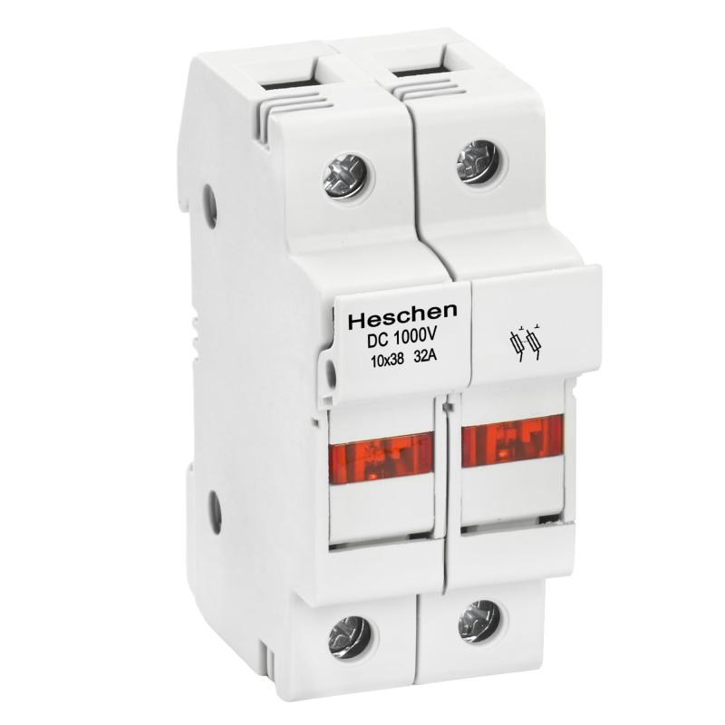 Heschen ソーラー/太陽光発電ホルダー、PVホルダー、RT18-32(X)、DC1000V 32A、2極、ブローヒューズ表示、35mm DINレールマウント、ST-10PV 10 * 38mmヒューズ用定格電圧:1000VDC、定格電...