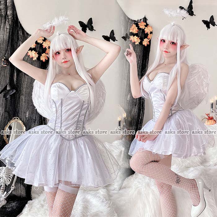 商品名 ハロウイン衣装 色 ホワイト サイズ M：着丈54/65バスト86ウエスト72 L：着丈55/66バスト90ウエスト76 XL：着丈56/67バスト94ウエスト80 素人採寸若干の誤差がある場合がございます。 素材 ポリエステル ご...