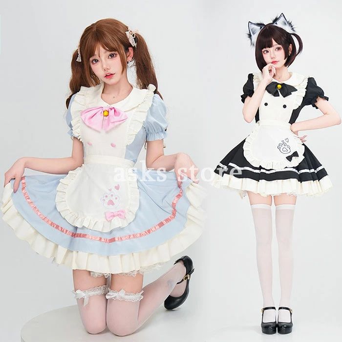 商品名 メイド服 髪飾り・靴下・パニエ等は付いていません 簡単な包装、ご了承ください。 色 ブラック・ブルー サイズ S：バスト約84ウエスト約72着丈約76 M：バスト約88ウエスト約76着丈約77 L：バスト約92ウエスト約80着丈約7...