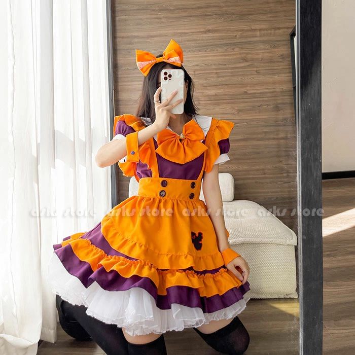 商品名 メイド服 （ネックレスは付きません） 色 オレンジ サイズ S-5XL 素人採寸若干の誤差がある場合がございます。 素材 ポリエステル ご了承いただきたいこと ※サイトに掲載の商品は、撮影の環境とモニター環境により、実際の物と素材感...