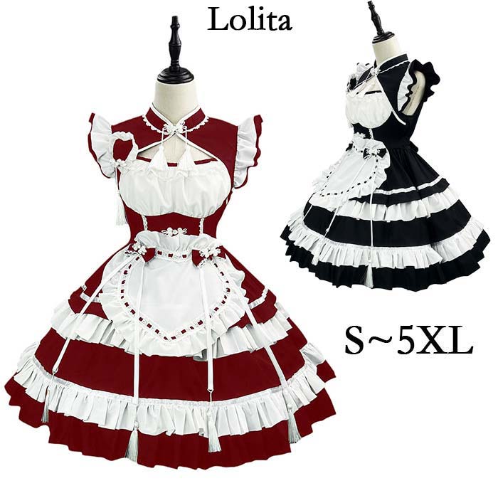 商品名 レディース　メイド服 ・簡易な包装、ご了承ください。 色 ワインレッド　ブラック サイズ S-5XL 素人採寸若干の誤差がある場合がございます。 素材 ポリエステル ご了承いただきたいこと ※サイトに掲載の商品は、撮影の環境とモニタ...