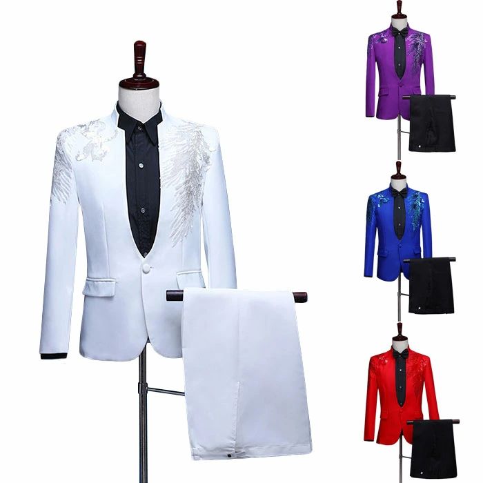 商品名 メンズスーツ セット内容：ジャケット+ズボン ・簡易な包装、ご了承ください。 色 レッド・ブルー・パープル・ホワイト サイズ S-3XL 素人採寸若干の誤差がある場合がございます。 素材 ポリエステル ご了承いただきたいこと ※サイ...