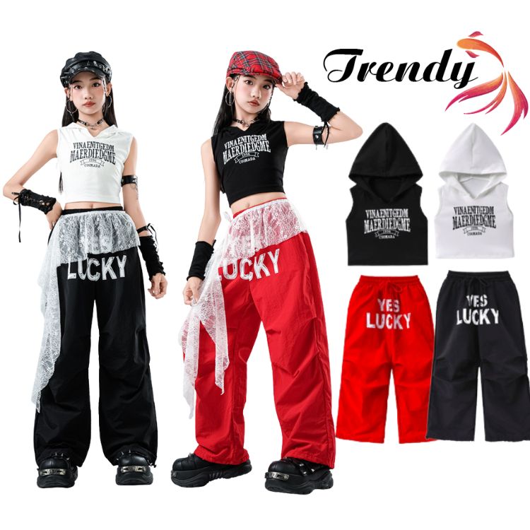 人気検索キーワード：赤 黒 白 レッド トップス パーカー ノースリーブ パンツ 長パンツ へそ出し キッズ ダンス セットアップ 韓国 k-pop ヒップホップ 女の子 ギャル アイドル かっこいい カジュアル 子供服 ステージ衣装 ja...