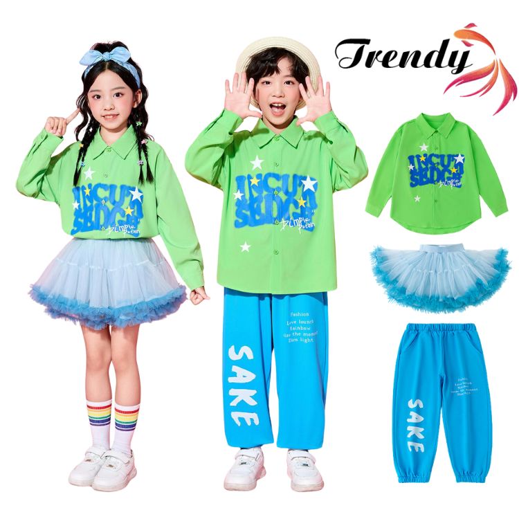 人気検索キーワード：緑 青色 グリーン ブルー シャツ ドーパミン 星柄 パンツ スカート キッズ ダンス セットアップ 韓国 k-pop ヒップホップ 男の子 女の子 ギャル アイドル かっこいい カジュアル レジャー 子供服 ステージ衣...
