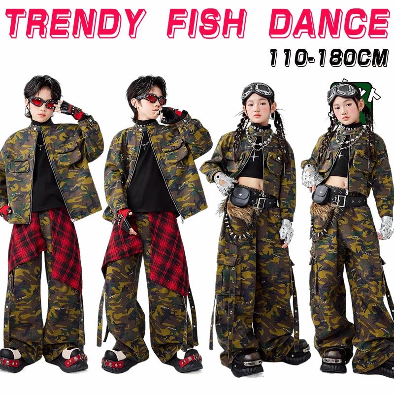 人気検索キーワード：迷彩柄 ガールズ ボーイズ ジャケット パンツ へそ出し 男女兼用 キッズダンス衣装 セットアップ インナー ブラック 長袖 ブラック ショート丈 ヒップホップ ベルト 尻カバー hiphop kpop 韓国 子供 キッ...