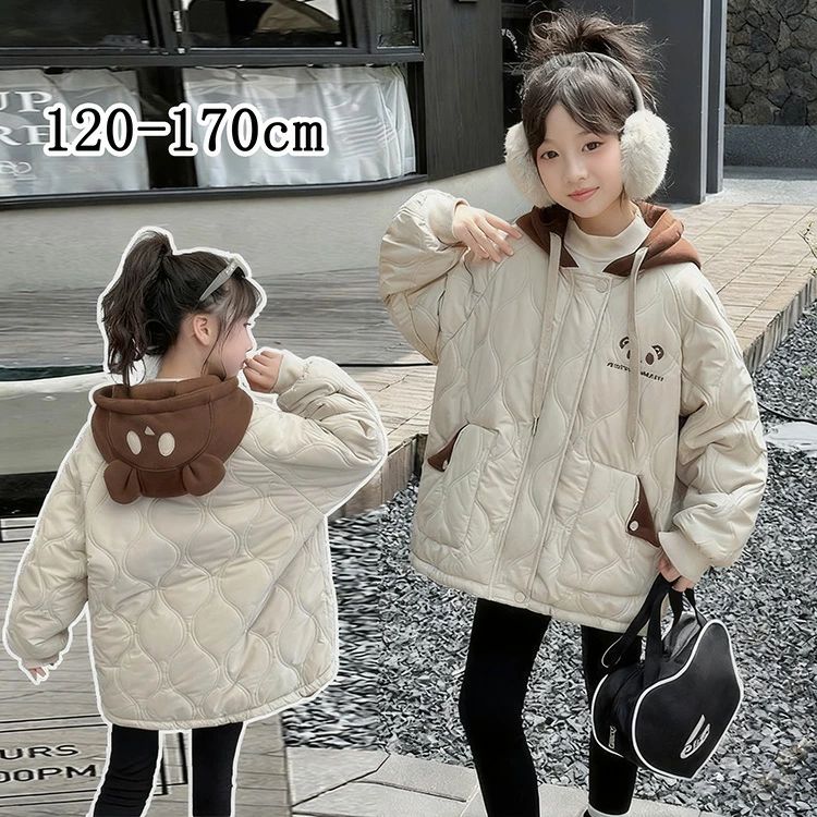 人気検索キーワード： 洗える ジャケット 子供服 キッズ 女の子 ジュニア コート中綿ジャケット アウター ダウンジャケット コート アウター ジャケット 裏起毛 あったか フード付き 子熊柄 かわいい ファッション 韓国風 シンプル あた...
