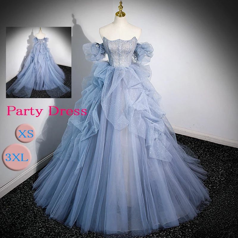 ★商品詳細 イブニングドレス カラードレス オフショルダー 前撮り ロングドレス ブルー 発表会 青 フレア フリル 演奏会 ドレス ウエディングドレス 可愛い パーティードレス ロング 結婚式 Aライン 二次会 お呼ばれ プリンセス 成人...