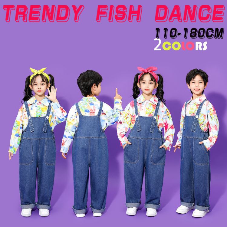 人気検索キーワード：カラフルな花柄 2色 シャツ デニム オーバーオール キッズ ダンス セットアップ 韓国 k-pop ヒップホップ 男の子 女の子 ユニセックス ギャル アイドル かっこいい カジュアル 子供服 ステージ衣装 jazz ...