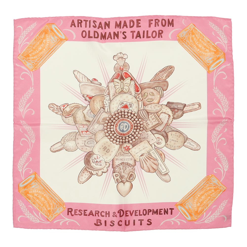R&D.M.Co- アールアンドディーエムコー SILK BISCUIT PLANEL SCARF NO.8328 Description ビスケットのイラストが目をひくパネル柄シルクスカーフ。 クラッシックな雰囲気もある柄なのに、よく見る...