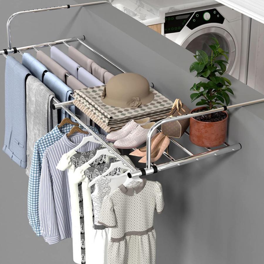- 実用的なウィンドウ開閉式洋服ラック、3つのロッド強化、大量の衣類を格納することができます。丈夫で耐久性のあるステンレス鋼の金属材料で作られた衣類ラック、簡単に15キロの濡れた服を収容することができます。- 調節可能なハンドルフック フッ...