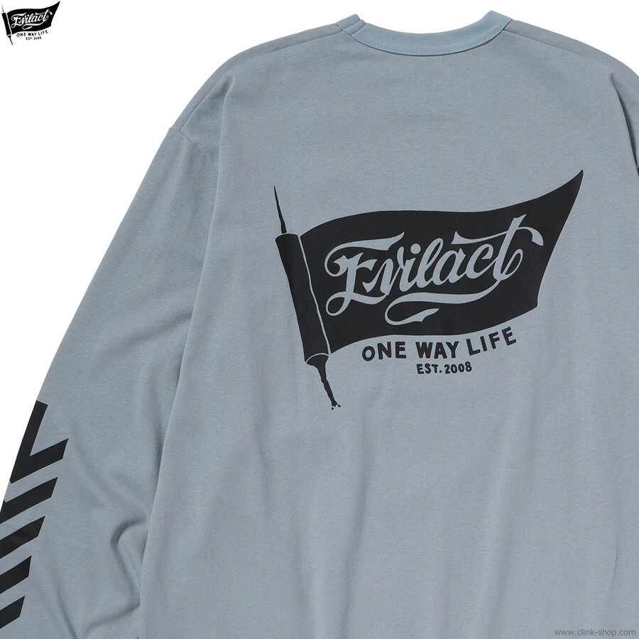 両袖に「ONE WAY LIFE ARROW」がプリントされたロングスリーブTシャツ。 EVILACTオリジナルファブリックを使用。 ポケット上にもロゴがあしらわれ、ブランドフィロソフィーが主張されている。 サイズ実寸(cm) 身幅着丈肩幅...