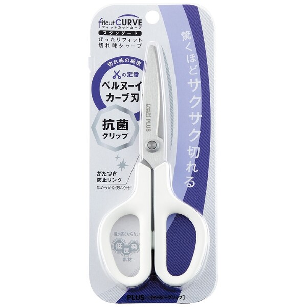 商品名定番はさみ フィットカットカーブ スタンダード ホワイト 低反発グリップ がたつき防止リング プラス説明驚くほどサクサク切れる!ベルヌーイカーブ刃で、手を傷めず軽〜く切れる「フィットカットカーブ」です。カーブ形状の刃によって、対象物を...