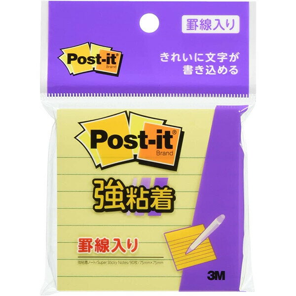 商品名ポストイット 付箋 強粘着 ノート 罫線入 75×75mm 90枚 イエロー説明貼ってはがせる付箋「ポストイット」です。90枚。文字がまっすぐきれいに書ける横罫入りのノートタイプ。通常のポストイットの粘着力の約2倍の強粘着タイプ。パソ...