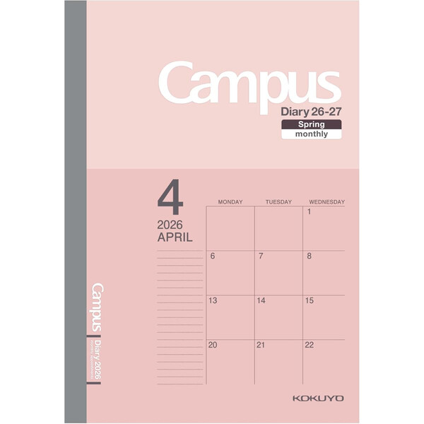 商品名コクヨ キャンパスダイアリー 2026年 4月始まり 手帳 マンスリー スタンダード B6 ピンク 月間ブロック 月曜 学生 ビジネス説明■■安心の書き心地 Campus Diary■■・年度始まり(3月〜翌4月)タイプ。・デジタルと...