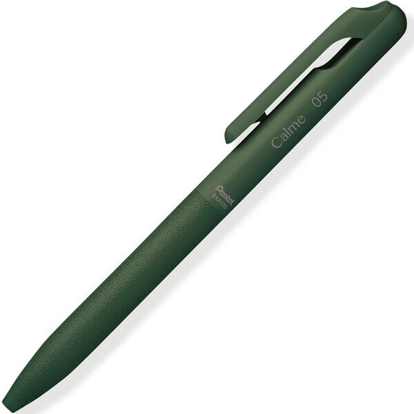 商品名油性ボールペン Calme カルム 0.5mm ダークグリーン軸 インク色/黒 静音 ノック音 革調グリップ なめらか ぺんてる説明ひとに調和する静音設計♪「カチカチ」というノック音を大幅低減した、油性ボールペン「Calme (カルム...