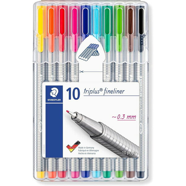 商品名ステッドラー 水性ペン トリプラス ファインライナー 0.3mm 10色セット 細書き 三角軸 メタルボディ デザイン イラスト説明シンプル&スタイリッシュなプロユース♪0.3mmの細書き水性ペン「トリプラス ファインライナー」です。...