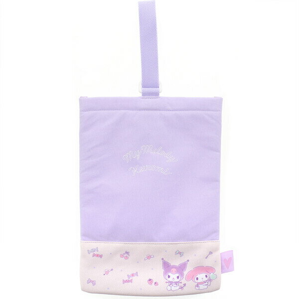 商品名マイメロディ・クロミ シンプルシューズケース パープル 21×29cm スウェット生地 上履き 体育館 靴 入園 入学 かわいい説明かわいい「マイメロディ・クロミ」デザイン♪入園・入学準備におススメの「シューズケース」です。はかま部分...